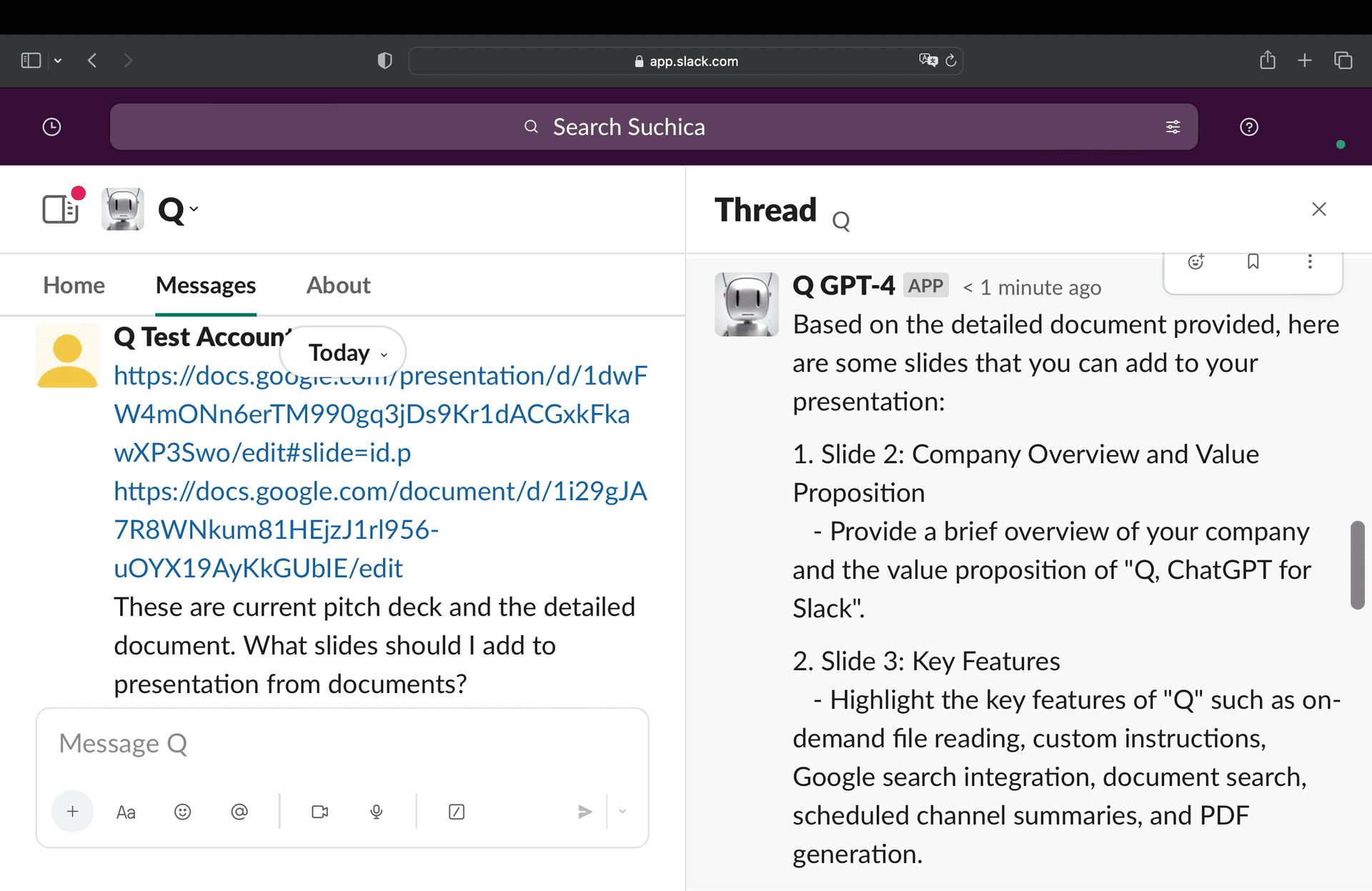 Features - Q, ChatGPT for Slack