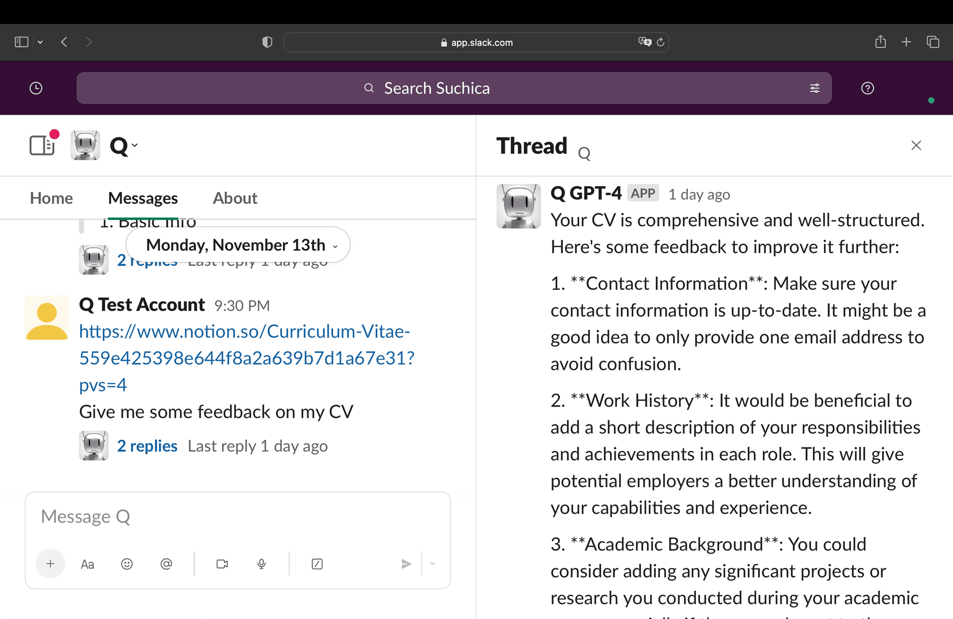 Features - Q, ChatGPT for Slack